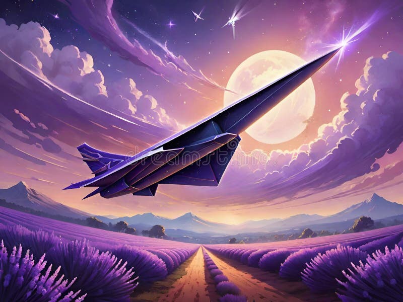 Purple Rocket Flying Above a Purple Planet Stock Illustration ...