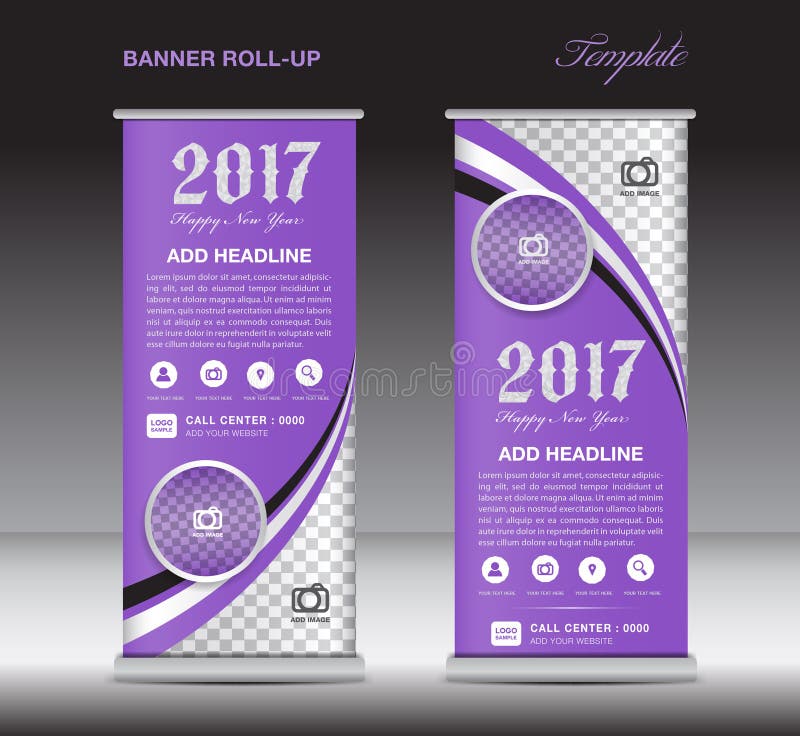 Purple Roll Up Banner Template, Banner Design, Stand Template Stock ...