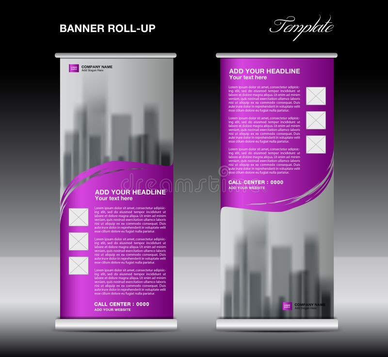 Purple Roll Up Banner Template Vector Illustration, Banner Design ...