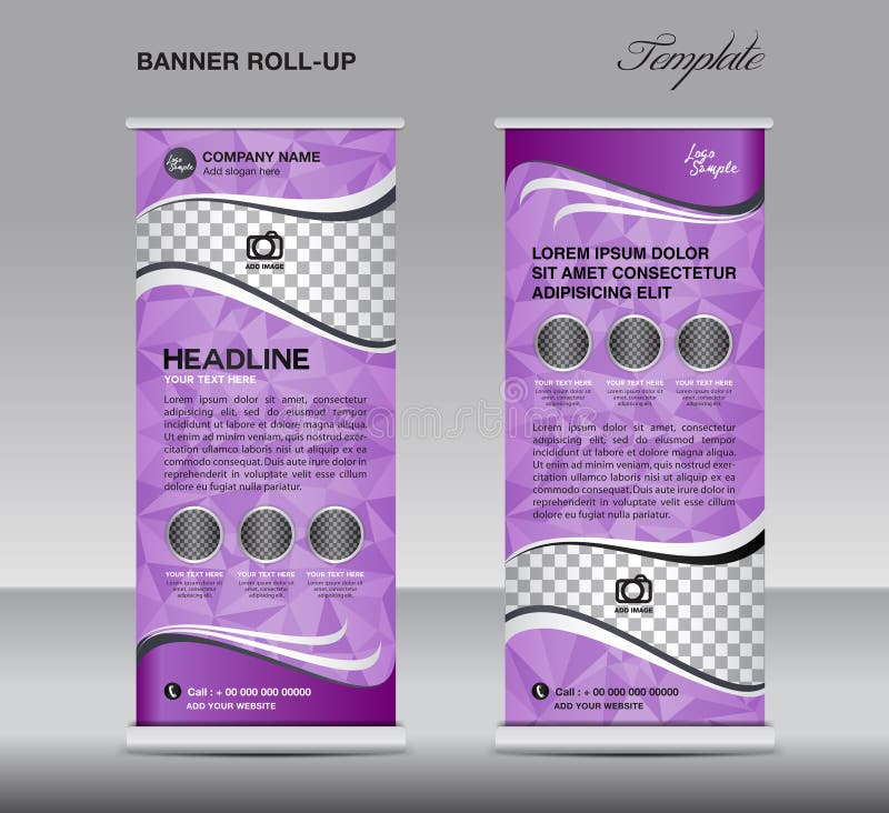 Purple Roll Up Banner Template Vector Illustration, Banner Design ...