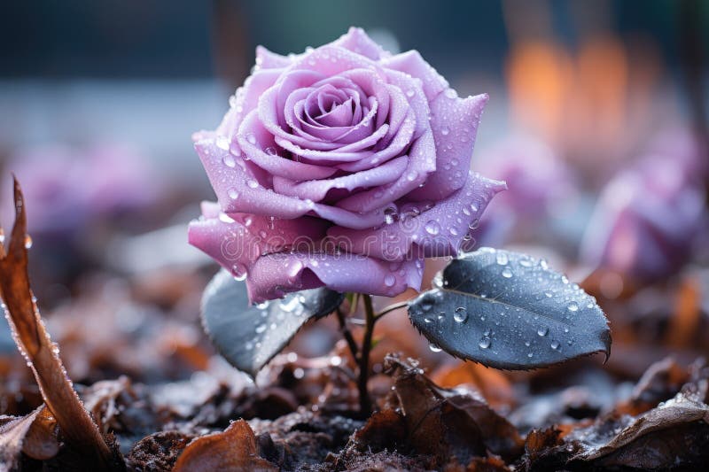 Purple rose with dew drops stock illustration. Illustration of drop ...