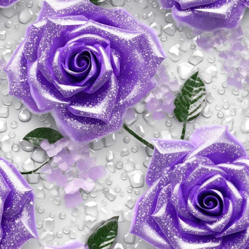 Purple Rose Flowers Glitter White Background Tile Seamless Background ...