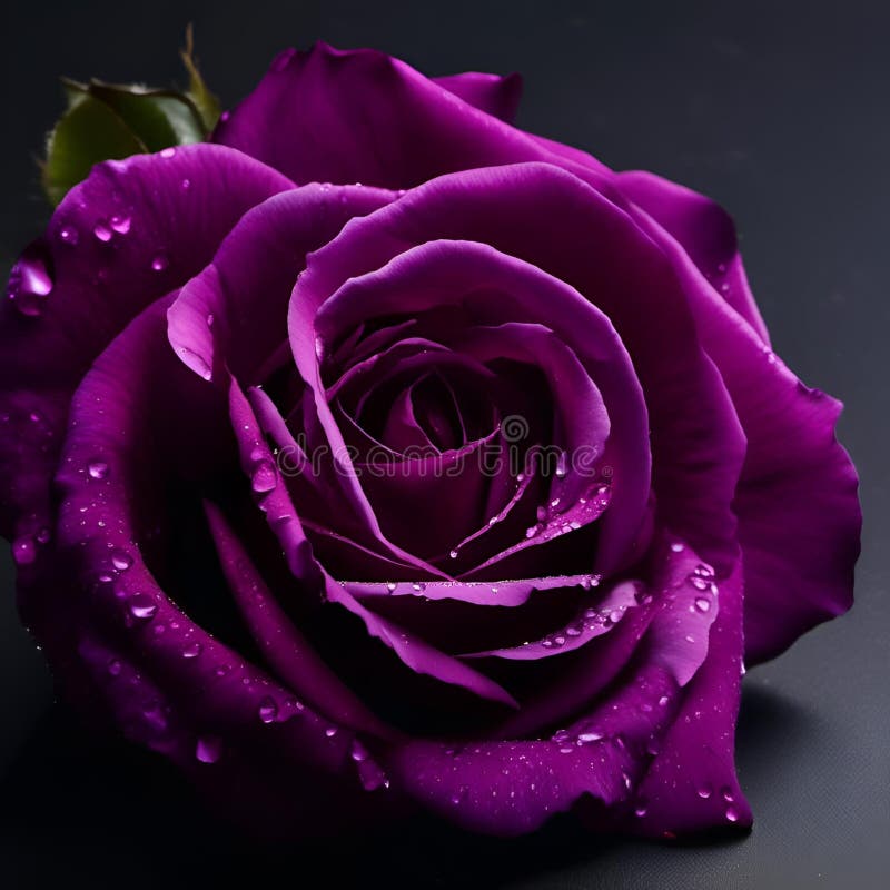 A Purple Rose that Has Drops of Rain on it and Some Leaves Stock ...