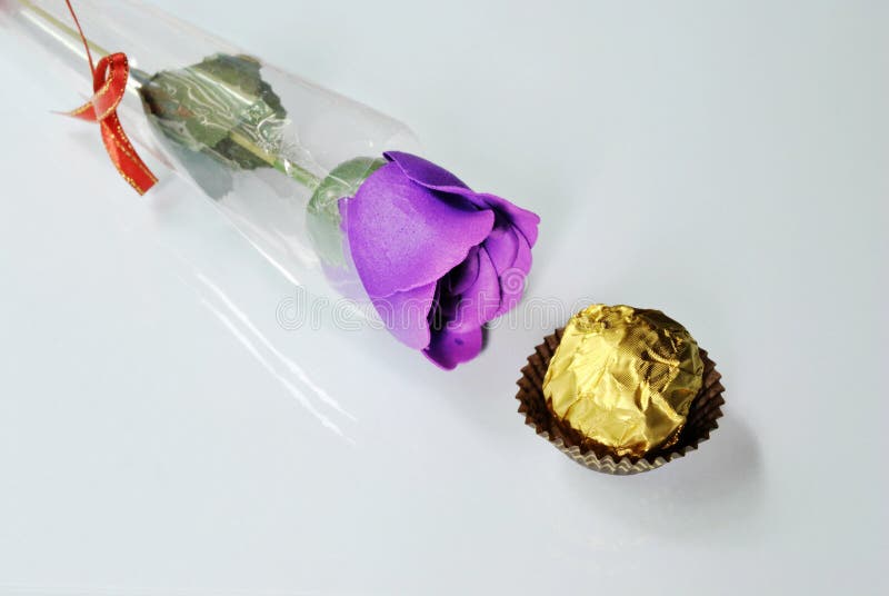 Purple roses and chocolate stock image. Image of copyspace - 68746675
