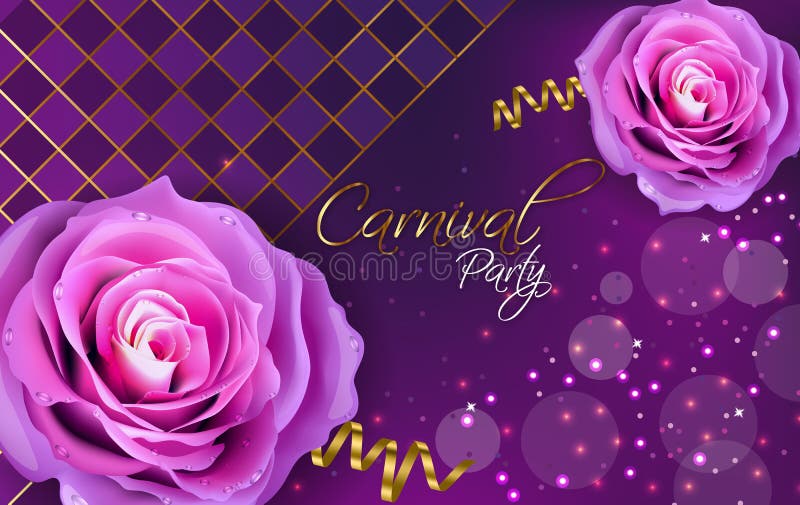 Purple Roses Vector Realistic. Violet Background with Glitter Lights ...