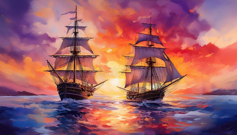 Purple Sails in an Ocean of Color Stock Illustration - Illustration of ...