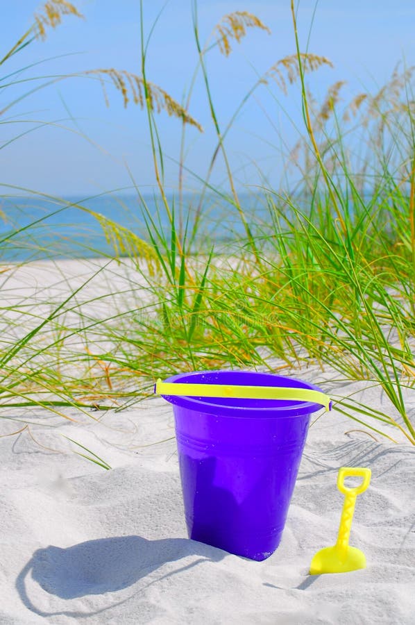 Purple Sand Bucket on Dune stock photo. Image of seaoat - 6106230