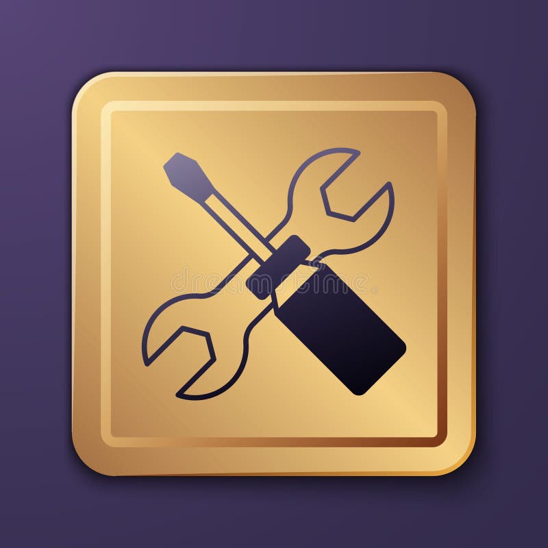 Purple Screwdriver and Wrench Spanner Tools Icon Isolated on Purple ...