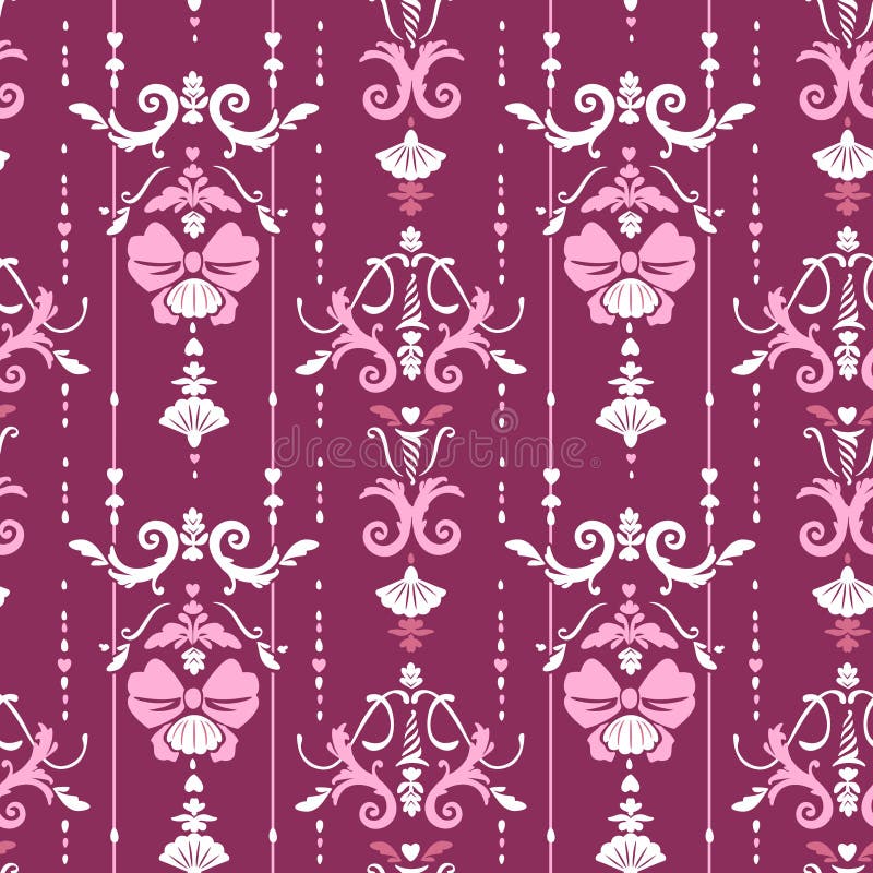 Purple Victorian Seamless Pattern with Bows and Rococo Floral Ornament ...