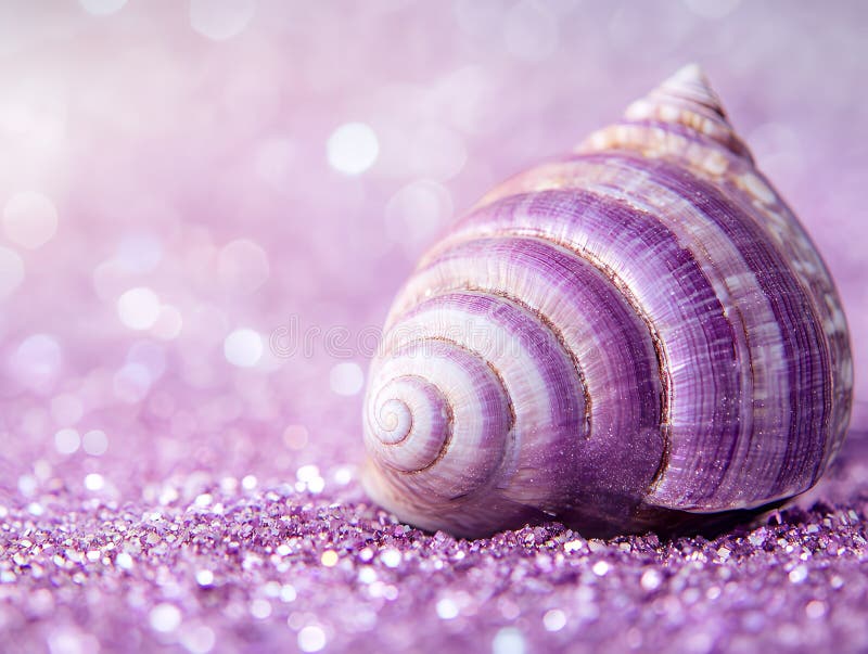 Purple Seashell on Lavender Glitter Background Sparkling Summer Beach ...