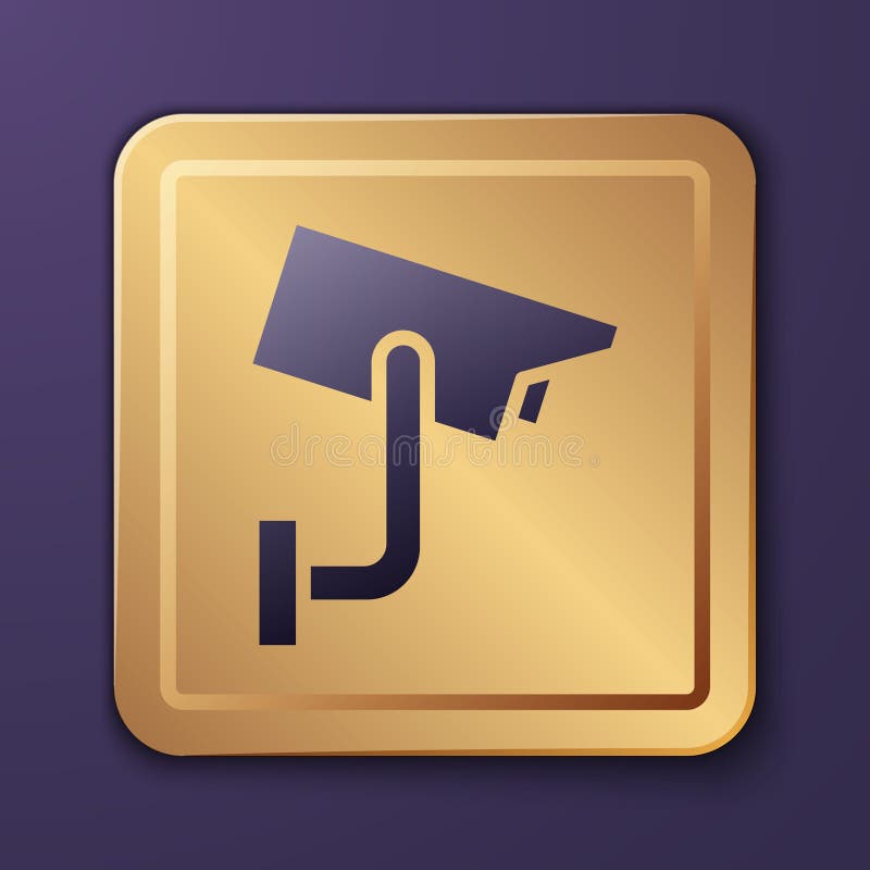 Purple Security Camera Icon Isolated on Purple Background. Gold Square ...