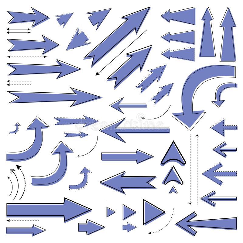 Purple Set of Illustrations of Hand Drawn Arrows of Different Lengths ...