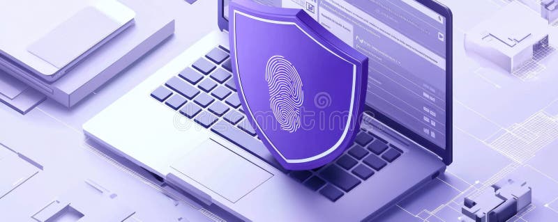 Purple Shield with Check Mark on Laptop Keyboard Symbolizing ...