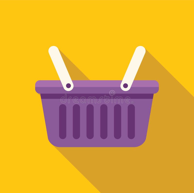 Purple Shopping Basket Icon with Long Shadow on Yellow Background Stock ...