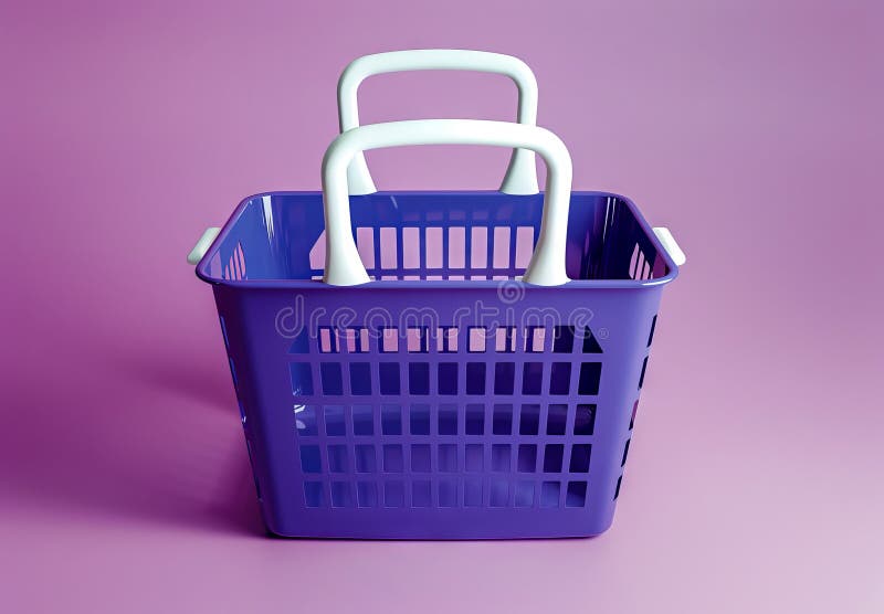 A Purple Shopping Basket with White Handles Stock Image - Image of ...