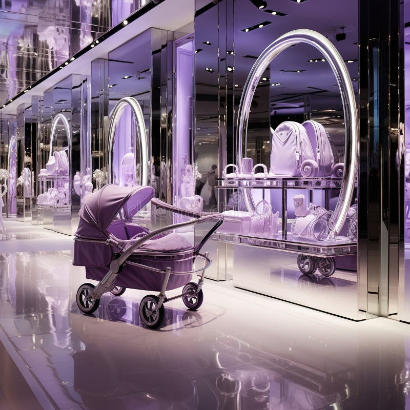 Purple Silver Whit Strollers Baby Designer Store Front Inside Lobby ...