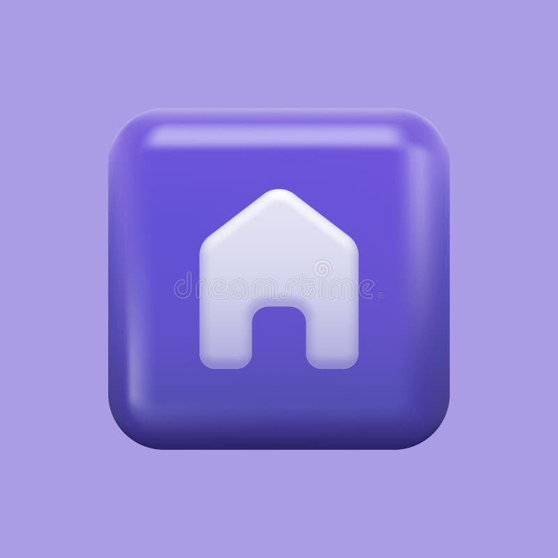Purple Simple Home Icon. 3D Isolated Button Stock Vector - Illustration ...
