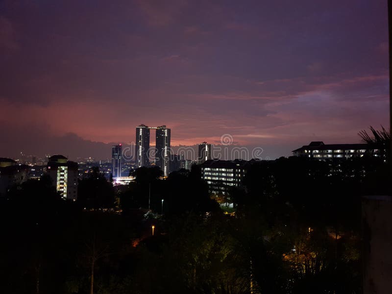 Purple Skies Sunset with Buildings Stock Photo - Image of building ...