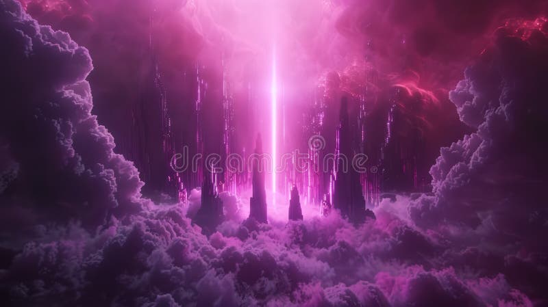 A Purple Sky with a Bright Light in the Middle, AI Stock Photo - Image ...
