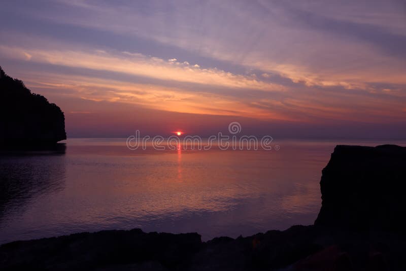 Purple Sky Sunset on the Beach. Stock Image - Image of island, vacation ...