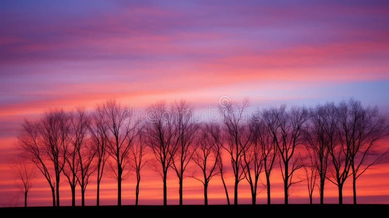 Purple sky and trees stock illustration. Illustration of mood - 375876659