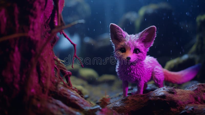 Purple Small Fox in Hyper-realistic Sci-fi Forest Stock Illustration ...