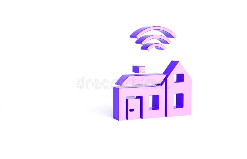 Purple Smart Home with Wireless Icon Isolated on White Background ...