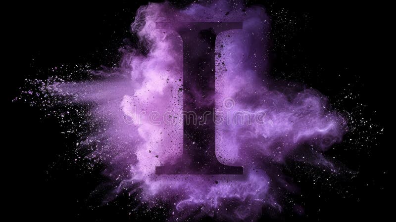 Purple Smoke Explosion Creating a Stylized Letter I Against a Black ...
