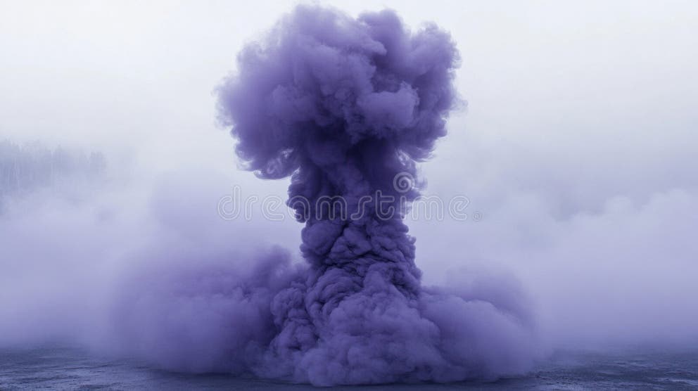 Purple Smoke Explosion in Misty Landscape Stock Illustration ...