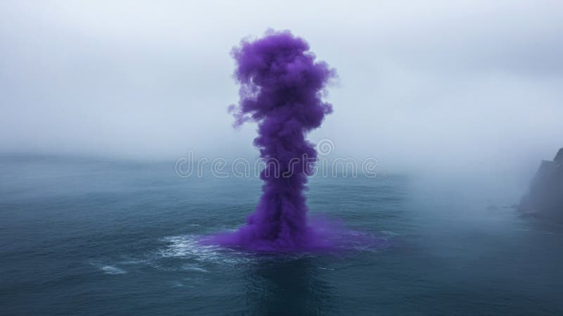 Purple Smoke Explosion Over Dark Ocean Stock Illustration ...