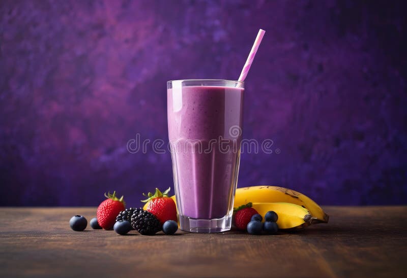 Purple Smoothie with Fresh Fruits on Deep Purple Background Stock ...