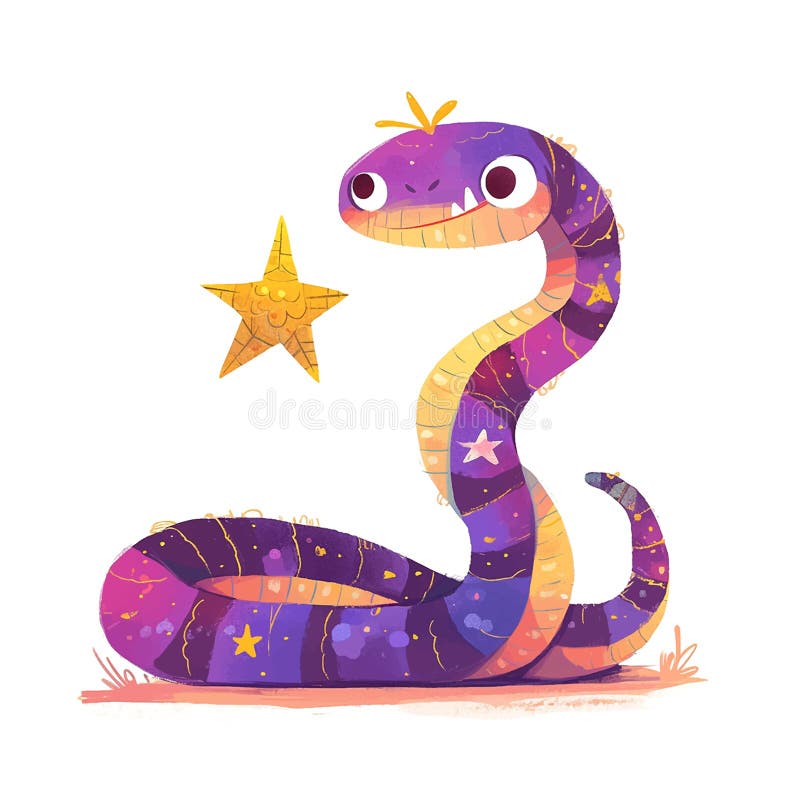 A Purple Snake with Stars on it. the Snake is Smiling and Has a Star on ...