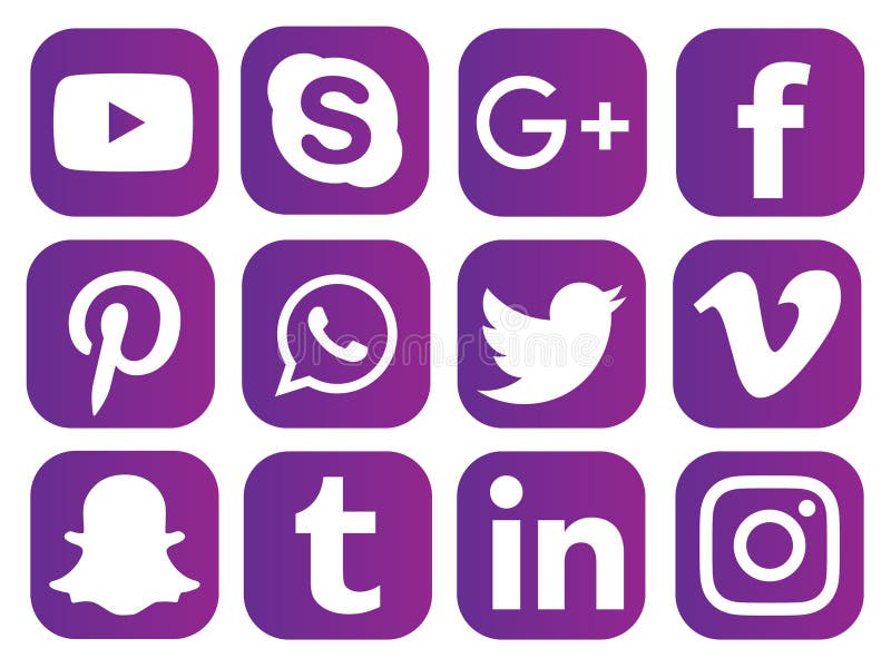 New Purple Most Popular Social Media Logo Icons Vector Editorial Photo ...
