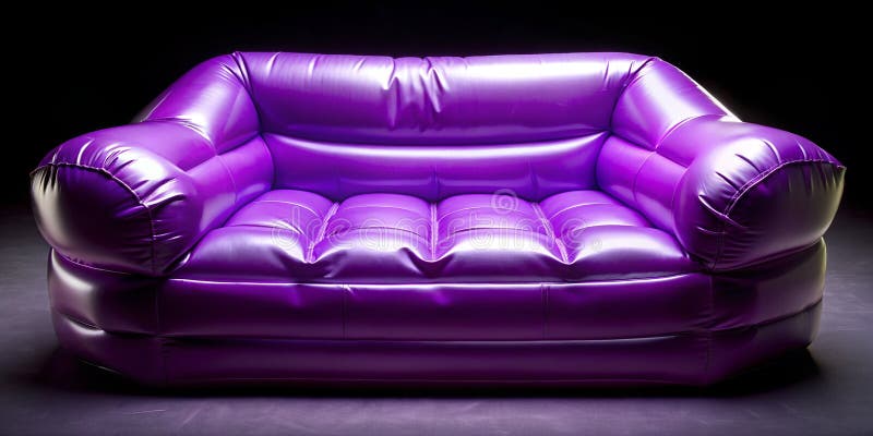 Purple Sofa Inflatable Plastic on Black Background AI Generative Stock ...