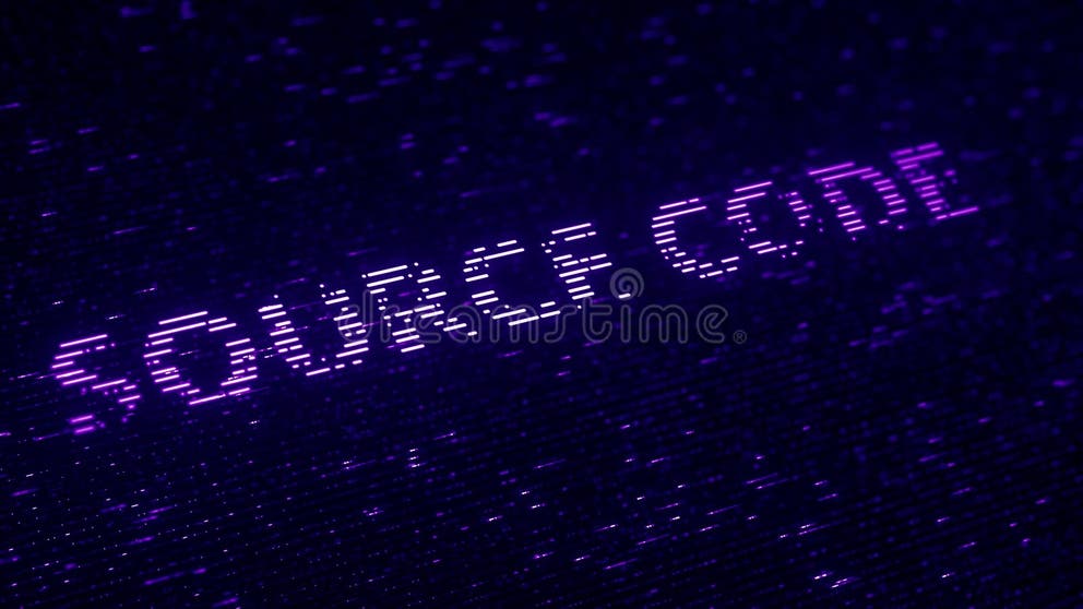 Purple SOURCE CODE Text Made with Flying Luminescent Particles ...