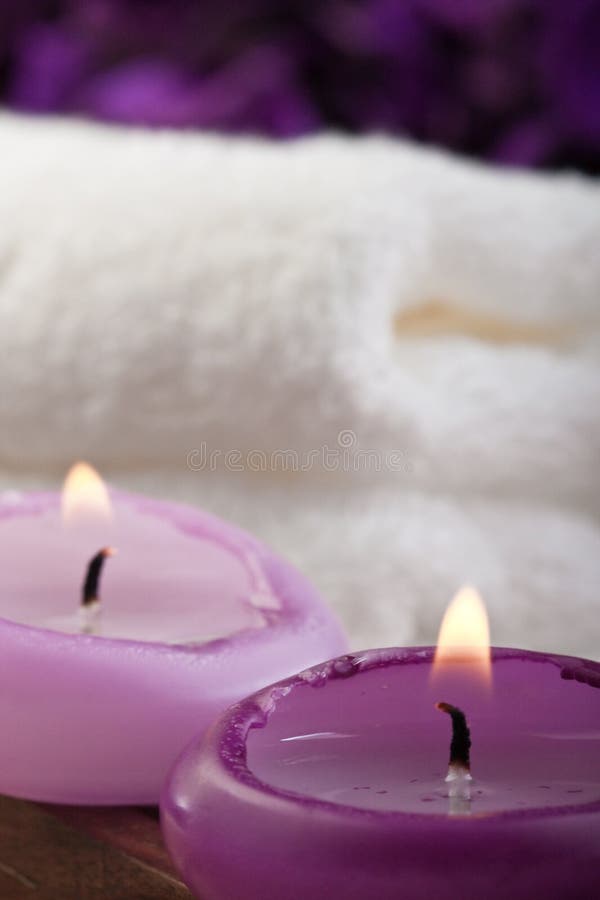 Purple Candles On Massage Towel 2 Stock Image Image Of Soft Relax 14013589