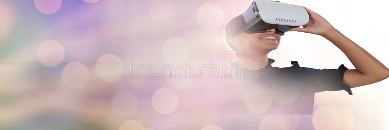 Purple Sparkling Transition Over a Woman Using Vr Headset, Virtual ...