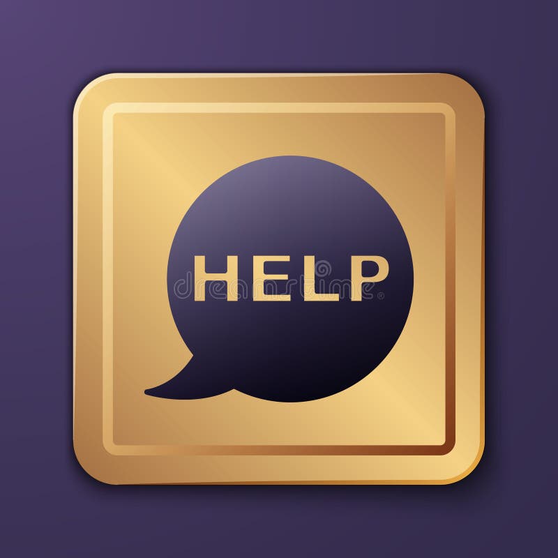 Purple Speech Bubble with Text Help Icon Isolated on Purple Background ...