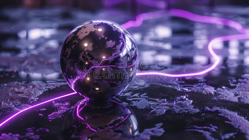 A Purple Sphere is on a Dark Surface with a Purple Line in the ...