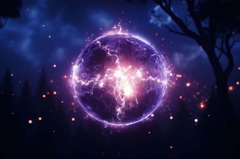 A Purple Sphere with Lightning Coming Out of it Stock Illustration ...