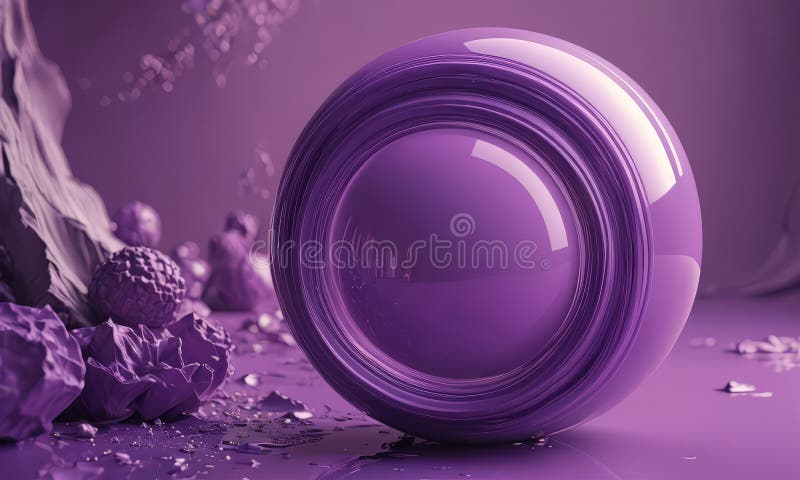 Purple Sphere with Reflective Surface Sits on Purple Surface ...