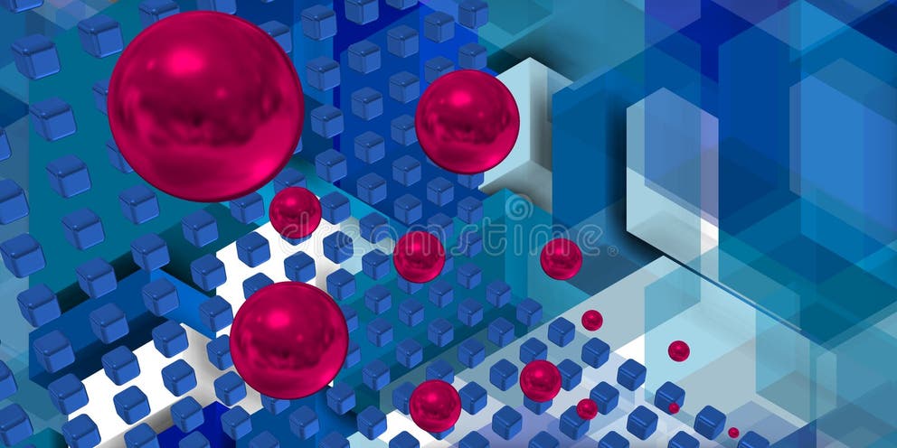 Purple Spheres Flying in a Tech Space Stock Illustration - Illustration ...