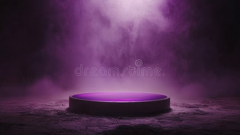 A Purple Spotlight Illuminates a Circular Platform in a Dark, Smoky ...