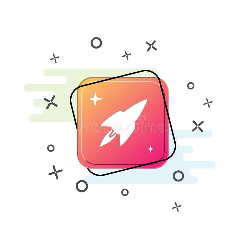 Icon of the Rocket. Purple Square Button. Flat Design Stock Vector ...