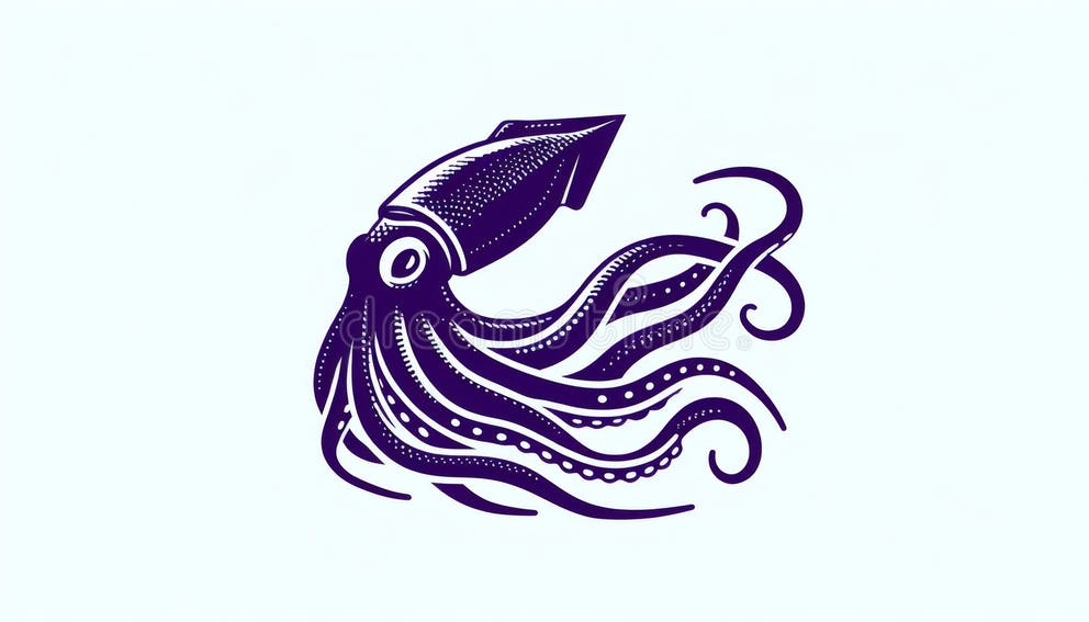Purple Squid Illustration on Blue Background Stock Illustration ...