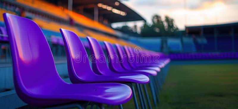 Purple Stadium Seats Arranged in a Row Under Evening Light Stock Image ...