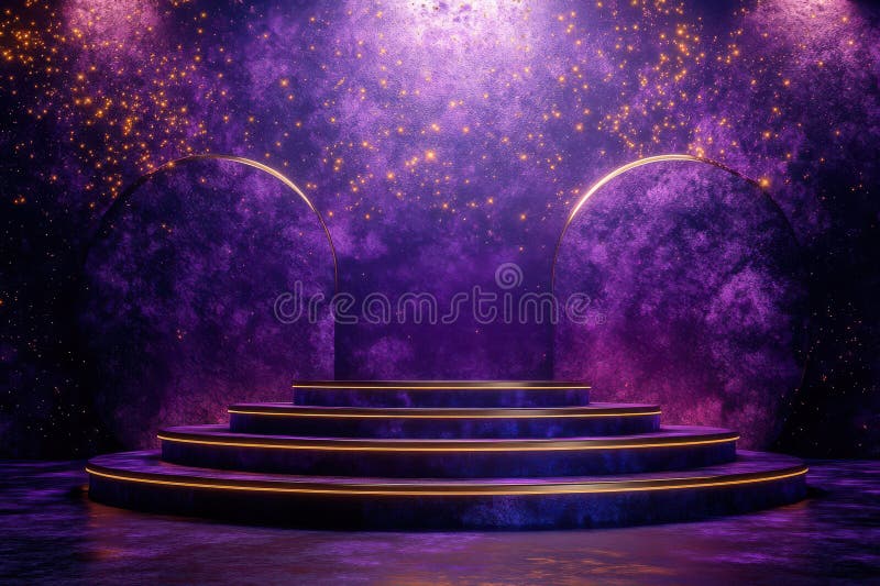 Purple Stage with Golden Accents Under a Starry Sky Backdrop Stock ...