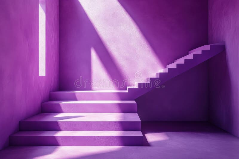 Purple Stairs with Sunlight Casting Shadows in Minimalistic Interior ...