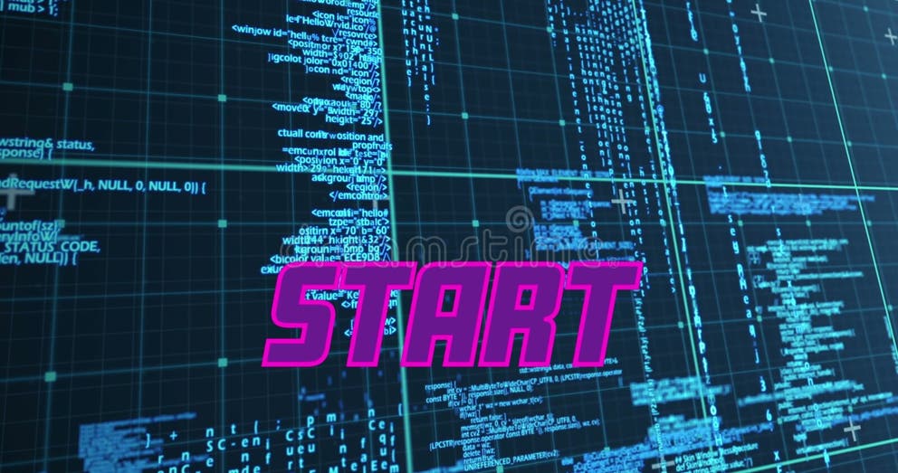 Purple Start Text Banner Against Data Processing on Blue Background ...