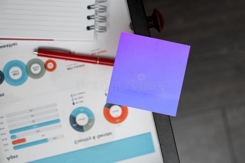 Purple Sticky Note on a Drawer, Filled with Documents, a Notebook, and ...